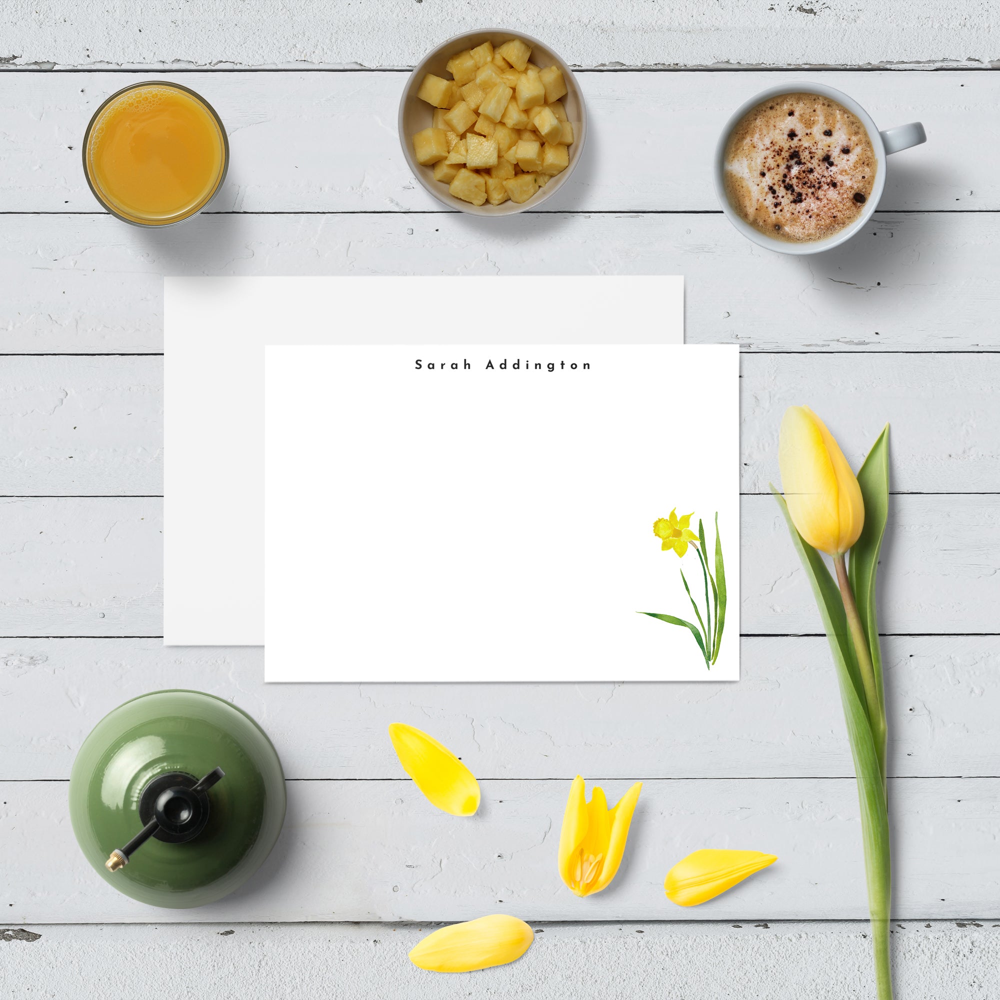 Yellow Daffodil Personalised Flat Notecard Set – Me Loovely